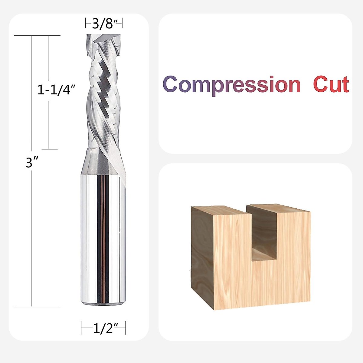 SpeTool Compression Spiral Router Bits UP&Down Cut End Mill 3/8 inch Cutting Diameter with 1/2 inch Shank for CNC Router Woodwork Carving Engraver