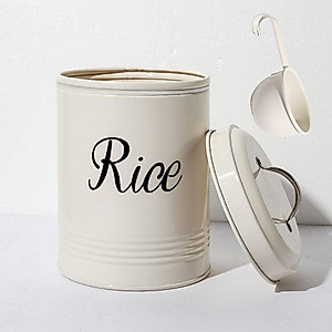 LOVIVER Rustic White Metal Vintage Food Rice Storage Tin Canister Box 3L Container