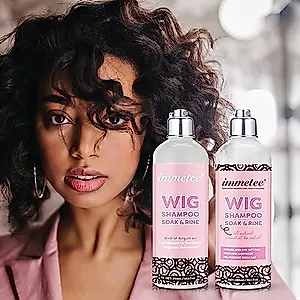 immetee 2 in 1 Shampoo & Conditioner for Wig, Soak & Rinse Wig Shampoo for Human and Synthetic Hair, Prolong Wig life. 300ml/10.1fl oz (For Natural Wigs)