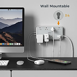 Power Strip Surge Protector, TESSAN Flat Plug Extension Cord with 8 Outlets 3 USB Charger(1 USB C), 1080 Joules Protection, Wall Mountable Charging Station for Home Office School Dorm Room Essentials