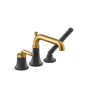 Kohler 26441-4-BMB Tone Deck-Mount Bath Faucet with Handshower Set, Bathtub Faucet with Diverter Spout and Single Lever Handle, Matte Black with Moderne Brass