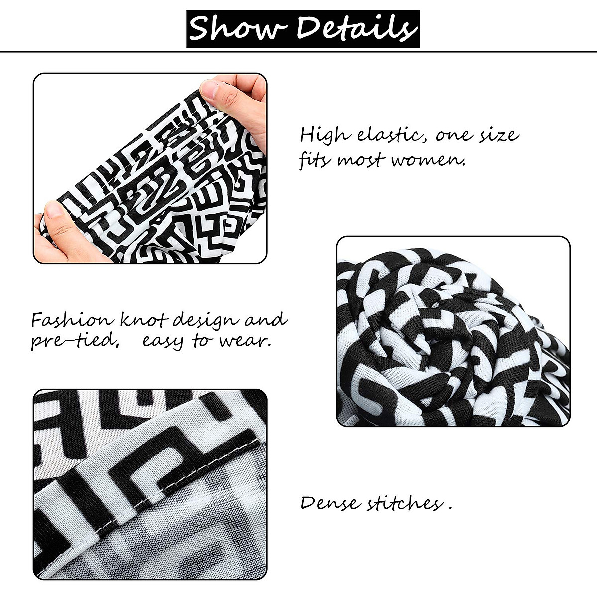 SATINIOR 3 Pieces African Turban for Women Knot Pre-Tied Bonnet Beanie Cap Headwrap (Black Orange Pink Geometry)