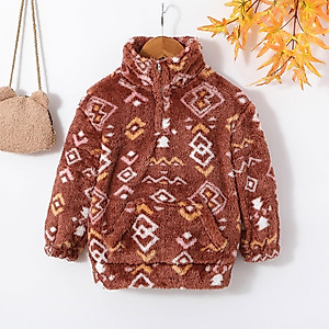 Kids Boys Girls Half Zip Fleece Sweatshirts Fall Winter Warm Fuzzy Hoodies Pullover Hoodie Jacket Coat Outwear Tops Coffee