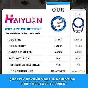 HaiYUAN Dog Tie Out Cable 10/15/20/25/30FT Dog Runner for Yard Steel Wire Dog Cable with Durable Superior Clips Purple Dog Chains for Outside Dog Lead for Large Dogs Up to 165 lbs