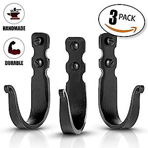 Stur-De Decorative Hooks for Wall - Wall Hooks for Hanging Coats, Hats & Bags, Versatile Towel Hooks for Bathrooms or Kitchen - Wrought Iron Hanging Hooks - Pack of 3, Black - 3.3 x 2 x 0.8 Inches