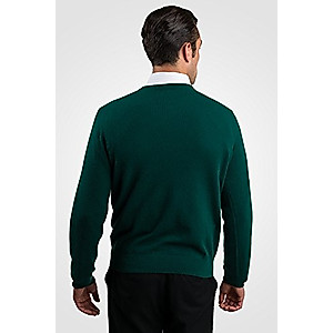 JENNIE LIU Men's 100% Pure Cashmere Long Sleeve Pullover V Neck Sweater (XXL, Green)