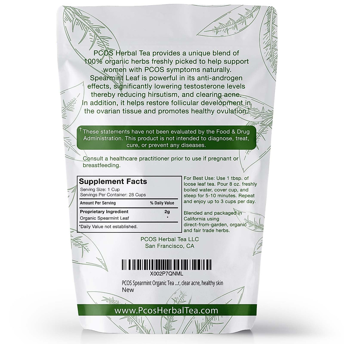 PCOS Spearmint Organic Tea helps hormone balance, reduce unwanted hair, clear acne, healthy skin (1pack)