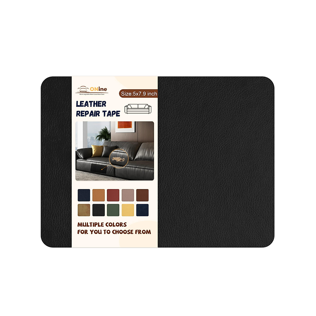 ONine Leather Repair Patch,Self-Adhesive Couch Patch，Multicolor Available Scratch Leather 5X7.9 Inch Peel and Stick for Sofas, Car Seats Hand Bags Jackets (Ink Black)