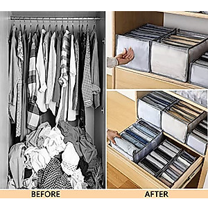 MUIRK Upgraded Wardrobe Clothes Organizer for Jeans/T-Shirts/Socks/Bra,7PCS Clothes Organizer for Folded Clothes,Designed with Transparent Nylon Mesh(7PCS:2Jeans+2Shirt+1Panties+1Sock+1Bra)
