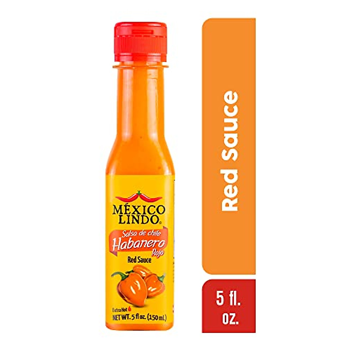 MEXICO LINDO Red Habanero Hot Sauce | Real Red Habanero Chili Pepper | 78,200 Scoville Level | Enjoy with Mexican Food, Seafood & Pasta | 5 Fl Oz Bottles (Pack of 3)