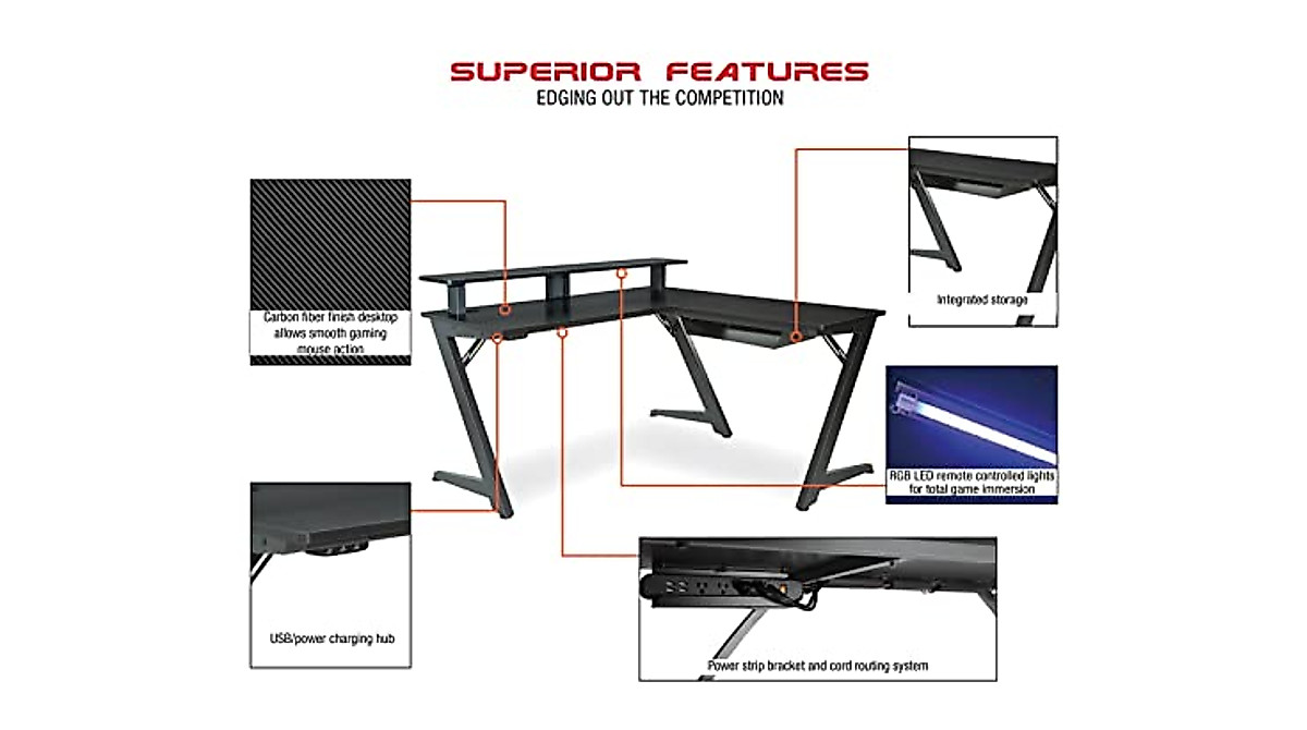 Avatar Battlestation L-Shape Gaming Desk with RGB Lights & Storage
