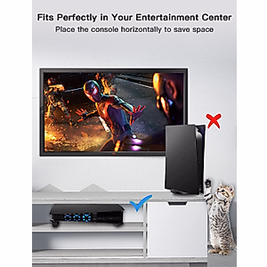 NexiGo PS5 Horizontal Stand with Slient Cooling Fan, [Auto On/Off], [Minimalist Design], Compatible with Playstation 5 Disc & Digital Editions, Built-in LED Light, Extra USB Port, Black