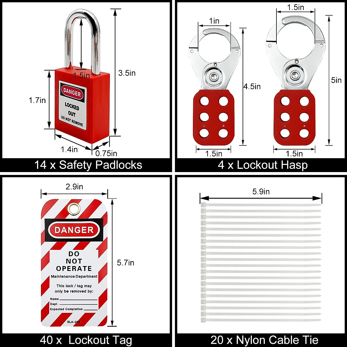 Lockout Tagout Station,Loto Kits, Includes 14 Key Different Padlocks with Numbers, 4 Lockout Hasps, 40 Lockout Tags, 20 Nylon Cable (Big Lock Station) Yellow