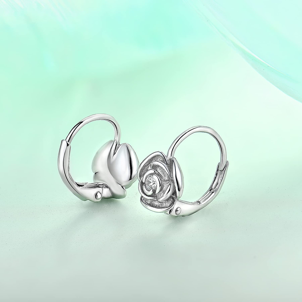Starchenie Rose Leverback Earrings for Women 925 Sterling Silver Hypoallergenic Jewelry White Gold