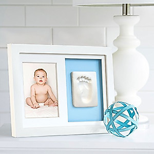 Tiny Ideas Baby's Footprint or Handprints Kit DIY Picture Frame Keepsake, Newborn Nursery Decor, Blue or Pink Reversible Mat, Baby Boy Gift Or Baby Girl Gift, White