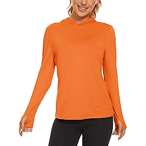 KEFITEVD Sun Hoodie Women UV Protection Sun Shirts Outdoor Cooling Performance Shirts Long Sleeve Rash Guard Lightweight Fishing Shirts Orange
