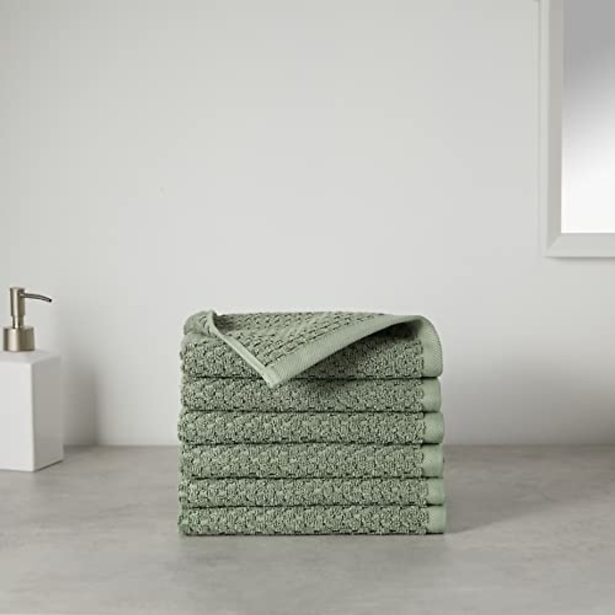 Amazon Basics Odor Resistant Textured Hand Towel, 16 x 26 Inches - 6-Pack, Green