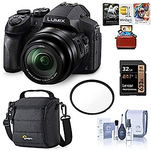 Panasonic Lumix DMC-FZ300 Digital Camera, 12.1 Megapixel, 1/2.3-inch Sensor, 4K Video, Splash/Dustproof Body, 24X Zoom Lens F2.8 Bundle with Bag, 32GB SD Card, Mac Software Pack, Filter, Cleaning Kit