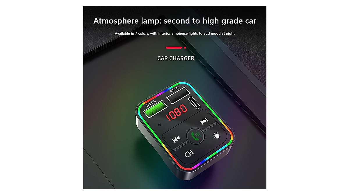 Bluetooth Car Adapter FM Transmitter with Wireless Charging & LED Display