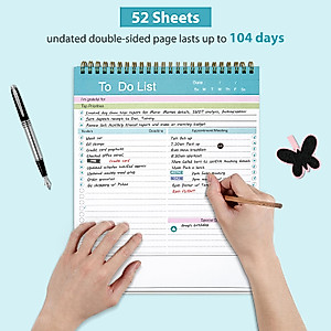 To Do List Notepad, Spiral Bound Undated Daily Planner, 52 Sheets 8.5" X 10.5" Tear Off Task Planning Pad with Checklist, For Work Office Home