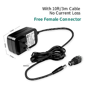 12V 2.5A 30W Power Supply Adapter ETL AC to DC (Input 100-240V, Output 12 Volt 2.5amp), 10 Foot Cord 5.5x2.1mm DC Plug, Wall Wart Transformer for DC12V CCTV Camera LED Strip Light (30 Watt)