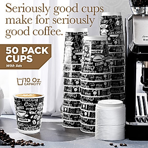 Shop Square 10 Oz Disposable Hot Coffee Cups With Lids - (50 Pack), Heavy Duty Insulated Hot Beverage Paper To Go Coffee Cups For Tea, Hot Chocolate and More- No Sleeve Needed