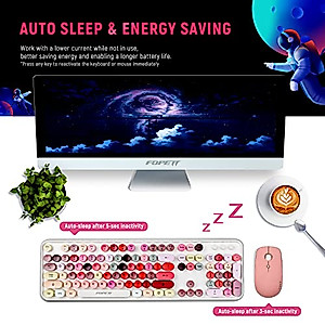 FOPETT Wireless Keyboard and Mouse Sets,Reliable 2.4 GHz Connectivity for PC,Laptop,Smart TV and More (White Colorful)