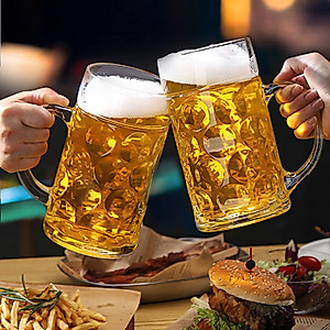 Glass Beer Stein Mugs Jumbo Mugs,German Glass Beer Mugs With Handle 1.2Liter,Big Freezable Glass Mugs 40oz,Extra Large German Beer Glasses,Beer Stein Super Mug Mass Mugs BPA Free,Dishwasher Safe 2Pack