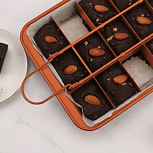 CGGYYZ Brownie Pan with Dividers and Removable Bottom, 18 Pre-slice Rectangle Non Stick Baking Pan, Carbon Steel Oven Bakeware Baking Set