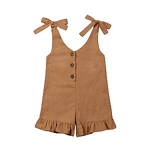 GOOCHEER Toddler Kids Baby Girl Summer Clothes Solid Strap Romper Bodysuit Jumpsuit Playsuit Overalls Outfit (Brown, 18-24 Months)