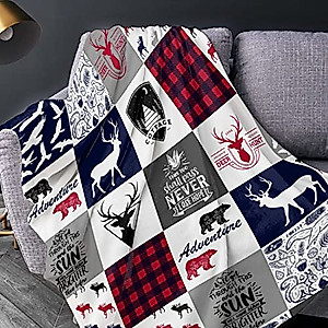 Zochoten Woodland Deer and Bear Flannel Blanket Microfiber Lightweight Decor Soft Cozy Warm Fluffy Blanket All Season for Bed Couch Travel Beach 40x30 inches for Pets, 40 x 30 in for Pets
