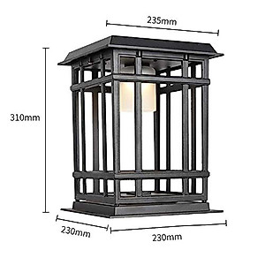 ZMY IP55 Waterproof Door Exterior Pillar Light Rainproof Aluminum Post Lighting Lawn Garden Retro Column Lantern Solar Outdoor Home Landscape Pathway Fixture