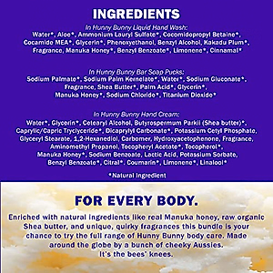 Nudy Rudy - Hunny Bunny Trio Bundle - Hand Cream, Liquid Hand Wash & Bar Soap - Organic Shea Butter - Manuka Honey - Non-Greasy - Moisturizer - Hand Lotion - Hand Soap - Body Wash - Skin Care - 3 Pack