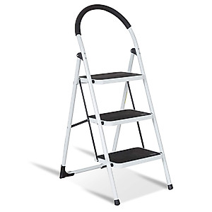 KARMAS PRODUCT Folding 3 Step Ladder Portable Steel Step Stool Wide Platform with Handgrip for Kitchen Home 330lb Capacity