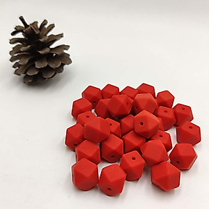 30pcs Mandarin Red Color 17mm Hexagon Silicone Beads Teething Pearl Beads BPA Free Silicone Geometry Beads Teether for Mom Jewelry Necklace Making