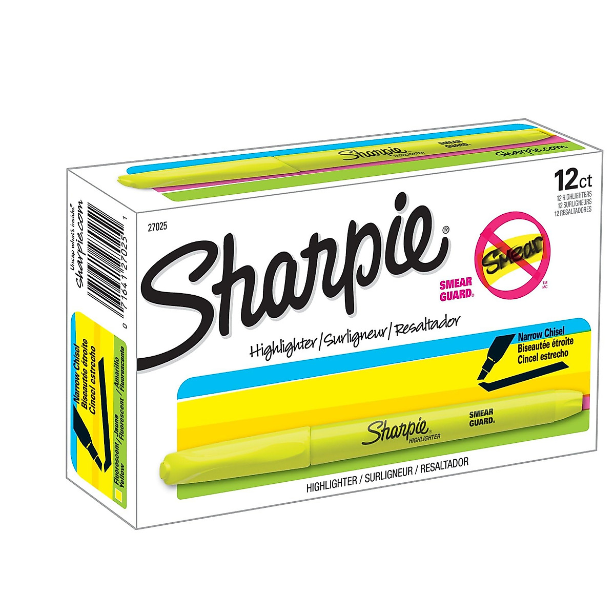 Sharpie Accent Pocket-Style Highlighters, Fluorescent Yellow , Chisel Tip, Dozen - 27025