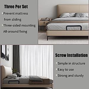 GYGhaoho 3 Pcs Black Mattress Retainer Bar, Keep Mattress Topper from Sliding, Stopper to Prevent Sliding Holder in Place, Anti Slip Mattress Gripper, Soft Bed Mattress Handle Bracket