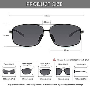 SUNGAIT Ultra Lightweight Rectangular Polarized Sunglasses UV400 Protection (Gunmetal Frame Gray Lens, 62) Metal Frame 2458 QKH