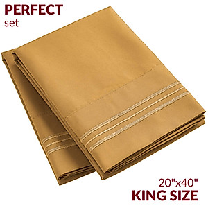 Mellanni Pillow Cases - Luxury, Extra Soft, Cooling Pillow Covers - 2 PC Iconic Collection Pillowcases - Envelope Closure (King 20" x 40", Gold)