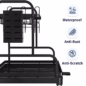 Kitsure Dish Drying Rack - Multipurpose 2-Tier Dish Rack, Dish Drainers for Kitchen Counter, Large-Capacity Dish Dryer, Kitchen Drying Rack for Dishes w/Cutlery Holder 4064GY