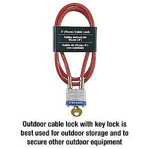 Master Lock 719D Steel Cable with Integrated Outdoor Padlock with Key, 1 Pack, Silver, 3' Long x 3/16' Diameter