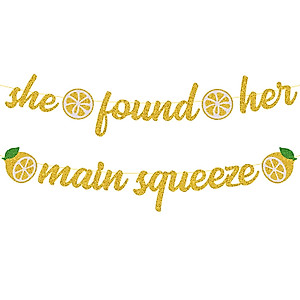 She Found Her Main Squeeze Bridal Shower Decorations for Lemon Citrus Lemonade Theme Bride to Be Bachelorette Wedding Engagement Final Fiesta Hen Party Supplies Gold Glitter Decor