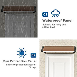 Simply-Me 40" x 40" Door Window Awning Polycarbonate Cover Front Door Outdoor Patio Awning Canopy UV Rain Snow Protection Hollow Sheet (Brown & Black Bracket)