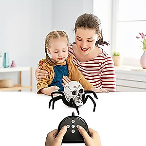 Fiopet 2023 New Halloween Skeleton Decor Remote Control Toy, Scary RC Spider Skeleton Prank Toy with Light Up Eyes, Electric Remote Control Spider Halloween Toy Gifts for Kids Adults (#A1)