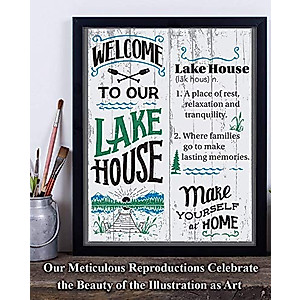 Welcome To Our Lake House Definition - Great Lake House Decor, Lake Life Art Print, Lake Decorations for Summer Home, Cabin Decoration Gift, 11x14 Unframed Typography Wood Style Art Print Poster