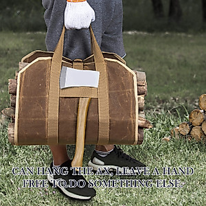 BHD Firewood Fireplace Carrier Logs Tote Holder 20 oz Waxed Canvas Sturdy Bag with Handles for Camping Indoor Outdoor Brown