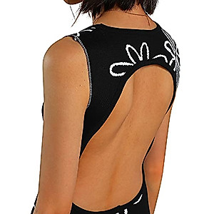 Women Knitted Mixi Dress Print Knit Bodycon Y2k Dress Hollow Out Midi Dresses 2022 Summer Beach Dress E Girl Streetwear (Black, S)