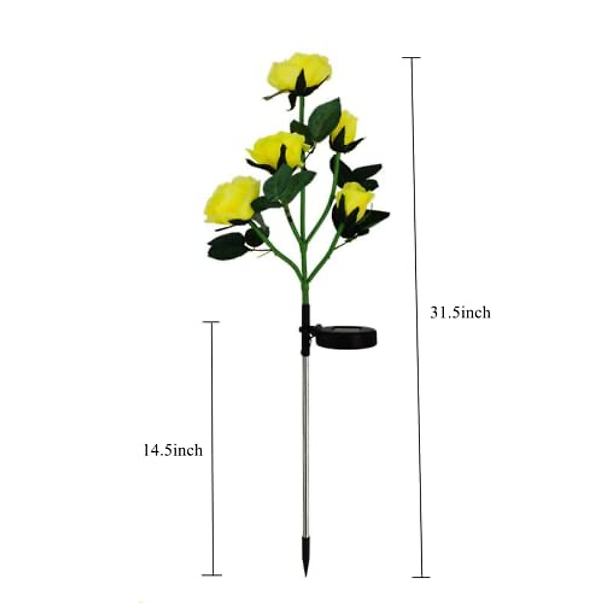 KAQ 2PACK-Outdoor Halloween Solar Garden Flower Lights with 5 Rose Flowers, Upgraded LED Solar Rose Lights with Stake, Waterproof Solar Decorative Lights for Wedding Halloween Decorations (Yellow)