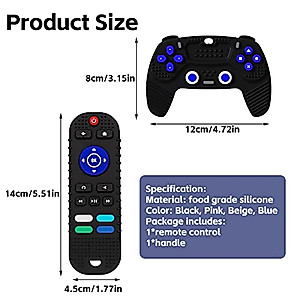 2-Pack Baby Teether Toys Silicone Toddler Sensory Toy Chew Toys Educational, TV Remote Control Shape Teething Toys for Babies 6-18 Months (Black)