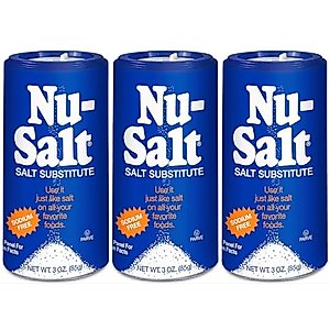Nu-Salt Sodium-Free Salt Substitute (3 Pack) Contains Potassium Chloride, Table Salt Alternative, Vegan, Good for Chips, Pretzels, French Fries, Popcorn Seasoning, 3oz Shaker Bottle